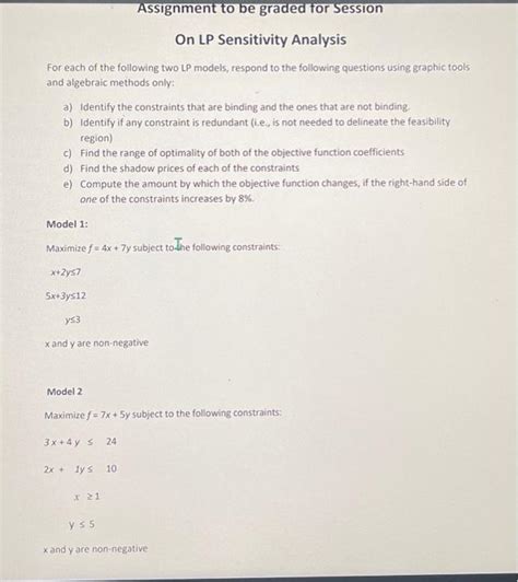 Solved On Lp Sensitivity Analysis For Each Of The Following