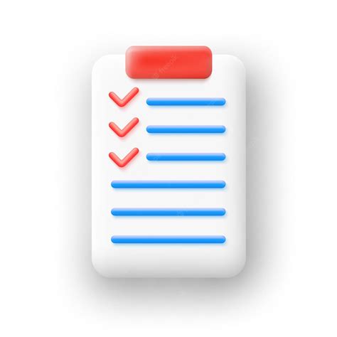 3d 만화 스타일의 문서 아이콘 체크리스트 확인 표시가 있는 백서 시트 프리미엄 벡터