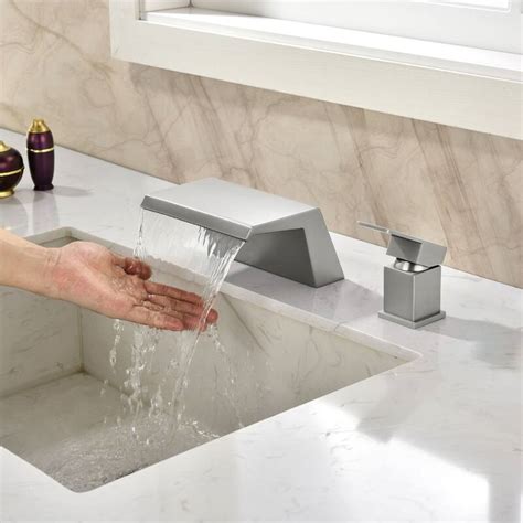 Single Handle Deck Mount Tub Faucet Brushed Nickel Modern 2 Hole