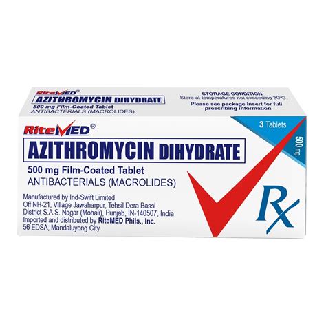 Ritemed Azithromycin Dihydrate 500mg 3 Film Coated Tablet Sold Per Piece [prescription