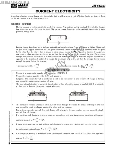 Current Electricity Typed Notes By Study Rate Jee Physics E