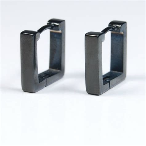 Square Hoop Earrings In Black Mens Earrings Stainless Steel Earrings