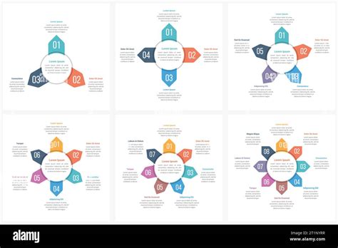 Circle Infographic Templates With 3 4 5 6 7 And 8 Elements Steps
