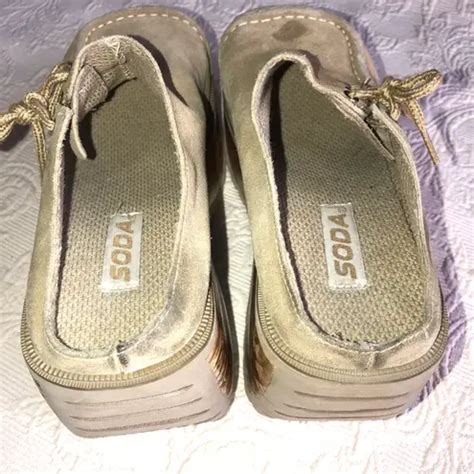 Soda Y2k Tan Suede Wooden Chunky Platform High Wedge Slip On Side Tie