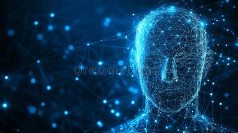 Digital Human Head Abstract Head Composed Lines Dots Triangles Blue