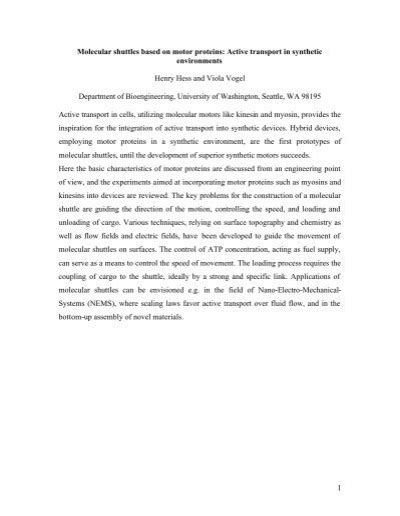 1 Molecular Shuttles Based On Motor Proteins Active Transport In