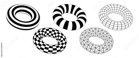 Set Of Torus With Different Patterns Wireframe Circle Object With