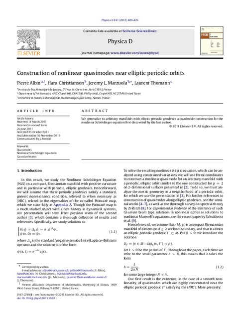 Pdf Construction Of Nonlinear Quasimodes Near Elliptic Periodic Orbits