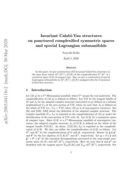 Pdf Calabi Yau Structure And Special Lagrangian Submanifold Of The