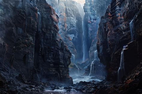Premium Photo Mystical Chasm With Towering Rock Formations And