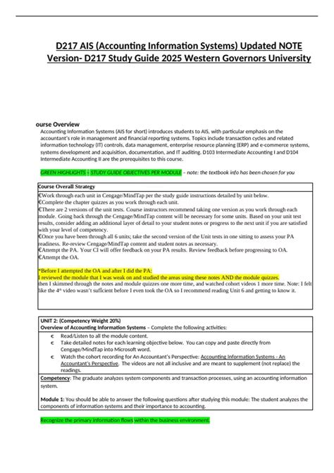 D217 Ais Accounting Information Systems Updated Note Version D217