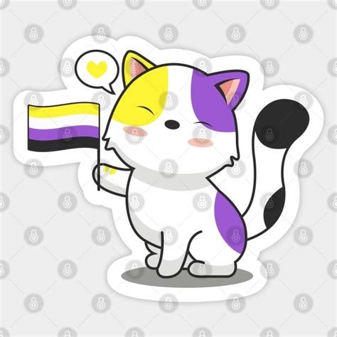 Cute Cat Holding Non Binary Pride Flag Nonbinary Pride Sticker Teepublic