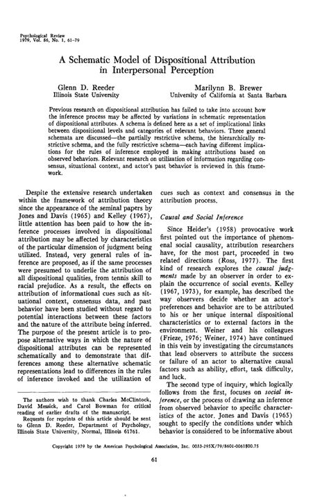 Pdf A Schematic Model Of Dispositional Attribution In Interpersonal