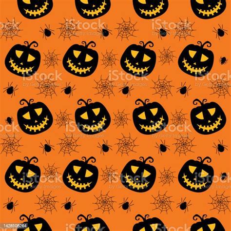 할로윈 디자인을위한 완벽한 벡터 패턴 할로윈 기호 호박 만화 스타일의 거미 벡터 일러스트 레이 션 10월에 대한 스톡 벡터 아트 및 기타 이미지 Istock