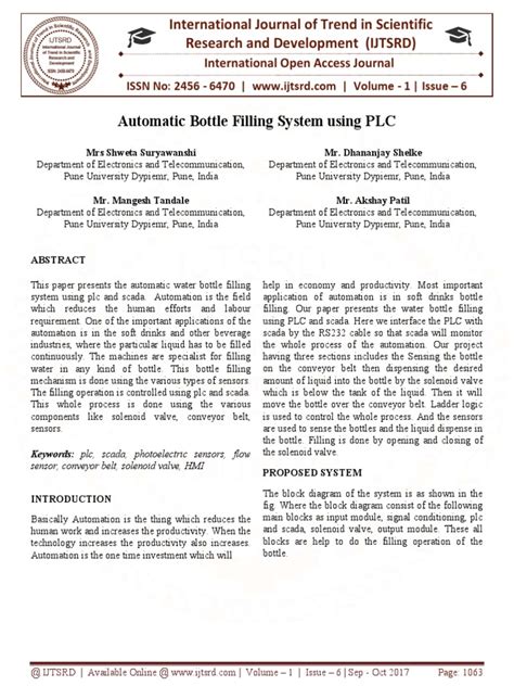 Automatic Bottle Filling System Using Plc Pdf Programmable Logic Controller Automation