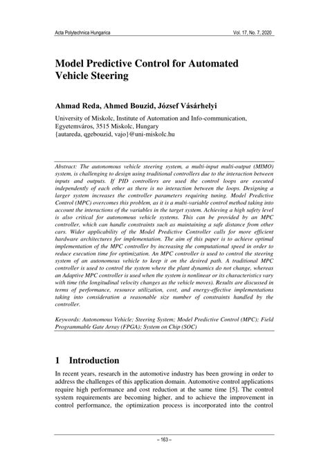 PDF Model Predictive Control For Automated Vehicle Steering