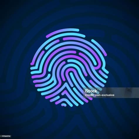 사이버 보안 지문 스캔 지문 스캐닝 식별 시스템 생체 인식 권한 부여 및 보안 개념 어두운 배경의 벡터 일러스트레이션 추상적인에 대한 스톡 벡터 아트 및 기타 이미지