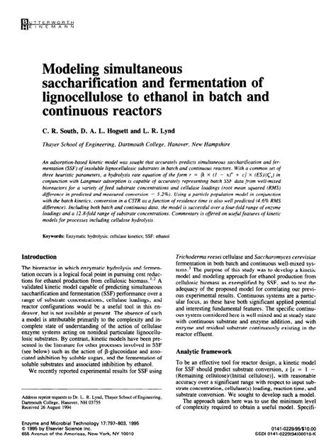 Modeling Simultaneous Sac Hari Cation And Fermentation Of Lignocellulose To Ethanol In Pdf