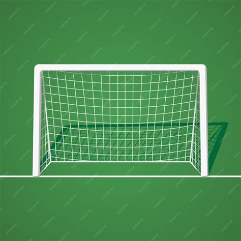 잔디 필드 평면 벡터 일러스트 레이 션에 축구 축구 그물 골대 격리 된 스포츠 장비 아이콘 프리미엄 벡터