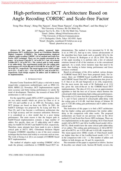 Pdf High Performance Dct Architecture Based On Angle Recoding Cordic