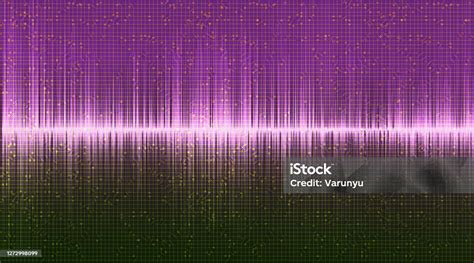 보라색과 녹색 디지털 사운드 웨이브 로우와 레드 배경에 하이트 리히터 스케일 기술 및 지진 파도 다이어그램 개념 음악 스튜디오 및 과학 디자인 벡터 일러스트레이션 데이터에