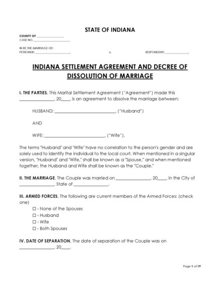 Free Marital Divorce Settlement Agreements Editable