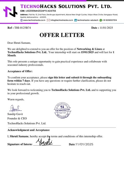 Shruti Samane On Linkedin Networking Linux Internship Technohaks Learning Careergrowth