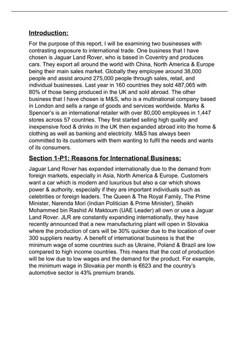 Btec Business Level 3 Unit 5 International Business Assignment 1 Distinction Achieved Unit 5