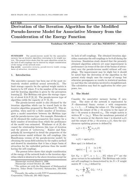 Pdf Derivation Of The Iteration Algorithm For The Modified Pseudo