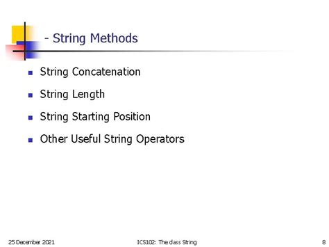 The Class String Outline N The String Class
