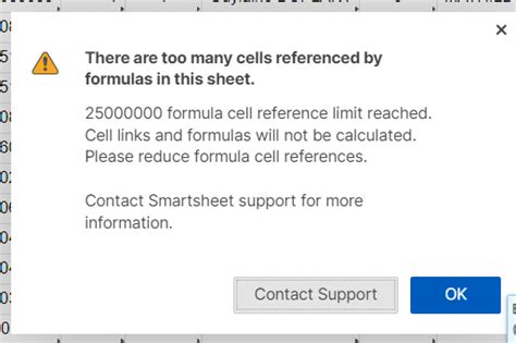 there are too many cells referenced by formulas in this sheet