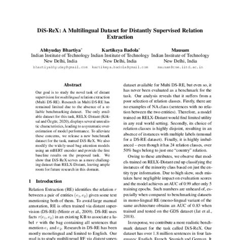 Dis Rex A Multilingual Dataset For Distantly Supervised Relation Extraction Acl Anthology