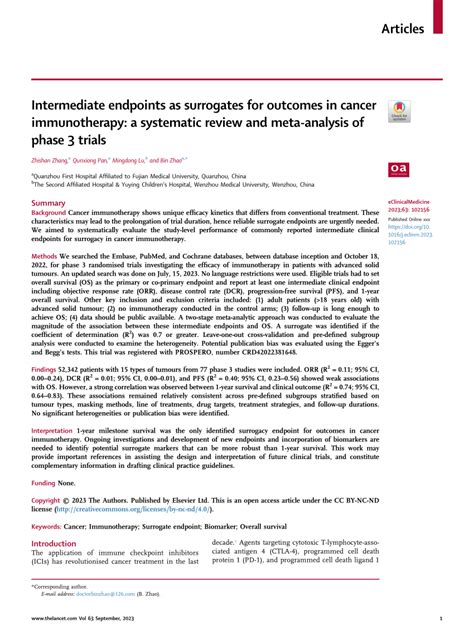 Pdf Intermediate Endpoints As Surrogates For Outcomes In Cancer Immunotherapy A Systematic