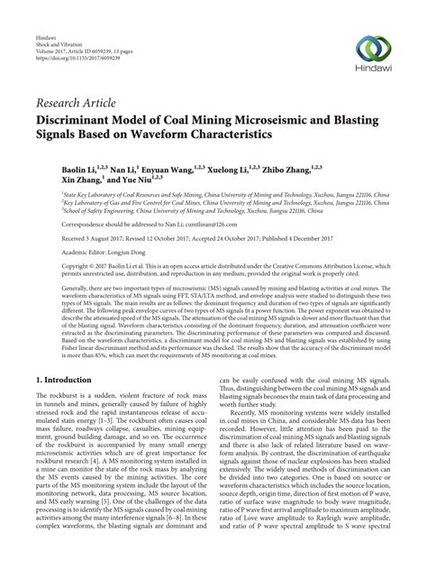 Pdf Discriminant Model Of Coal Mining Microseismic And Blasting Signals Based On Waveform