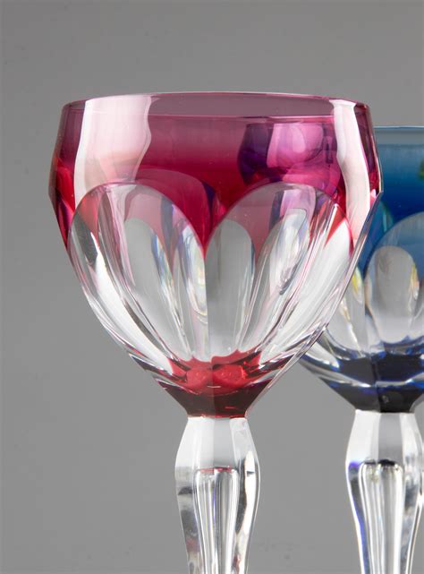 Set Of 6 Crystal Colored Wine Glasses Made By Val Saint Lambert For