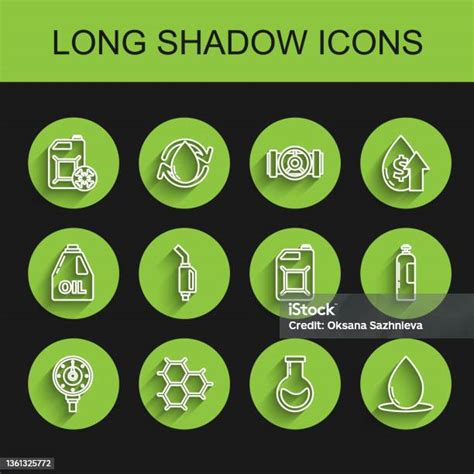 세트 라인 모터 가스 게이지 부동 액수 통 테스트 튜브 및 플라스크 오일 드롭 가솔린 펌프 노즐 산업용 실린더 탱크 및 캐니스터 가솔린 아이콘 벡터 0명에 대한 스톡 벡터