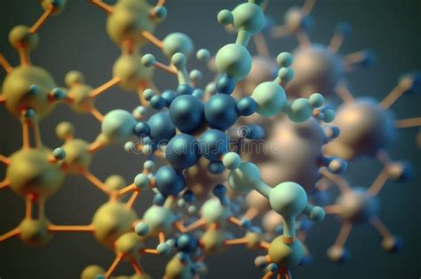 Abstract Molecules Design Molecular Structure With Spherical Particles Ai Generation Stock