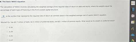 Solved The Basic Wacc Equationthe Calculation Of Wacc