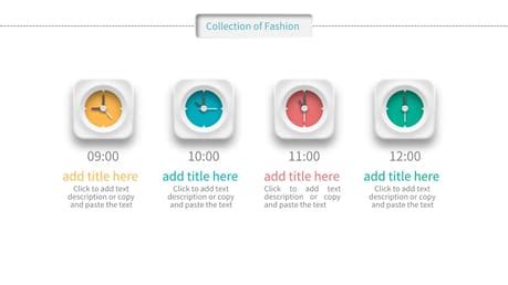 Four Different Colored Clocks On White Surface Google Slide Theme And Powerpoint Template