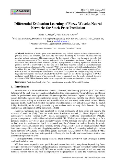 Global Science Press Differential Evaluation Learning Of Fuzzy Wavelet