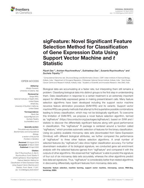 pdf sigfeature novel significant feature selection method for