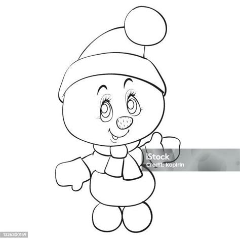 스케치 모자와 스카프에 귀여운 캐릭터 눈사람 색칠 공부 만화 일러스트 흰색 배경에 고립 된 개체 벡터 0명에 대한 스톡 벡터