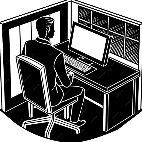Premium Vector A Man Sits At A Desk And Works On A Computer
