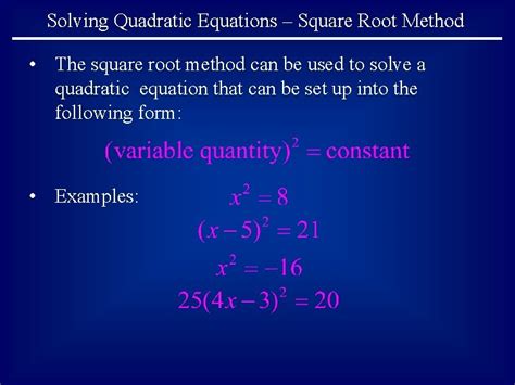 Solving Quadratic Equations Square Root Method The Square