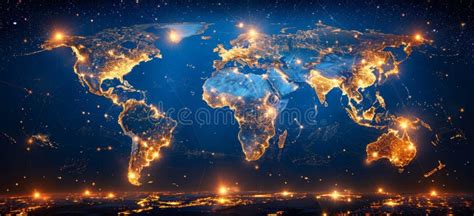 Digital World Map On A Circuit Board Background Depicting A Global Network And Connectivity