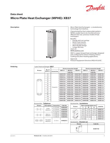 Danfoss Micro Plate Heat Exchanger MPHE XB Datasheet Manualzz