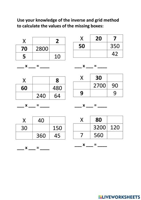 Missing Number Grid Method Worksheet Live Worksheets Worksheets