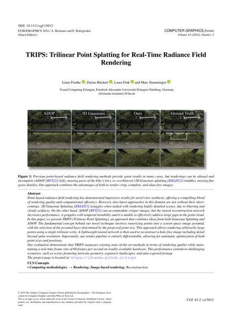 Pdf Trips Trilinear Point Splatting For Real‐time Radiance Field Rendering