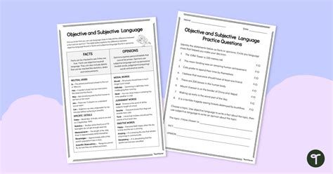 Objective And Subjective Language Worksheet Teach Starter