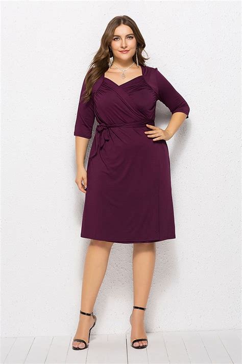 Plus Size Dress With Sleeves With Four Clors Design